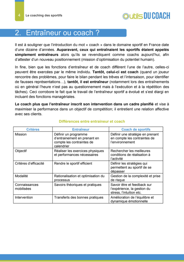 Le coaching des sportifs - Un Ebook Outils du Coach