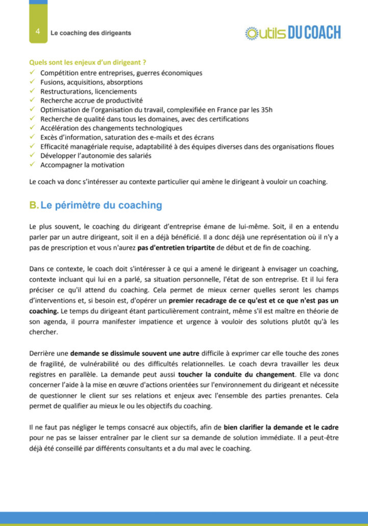 Le coaching des dirigeants - Un Ebook Outils du Coach